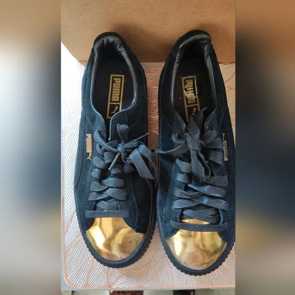 Puma | Shoes | Puma Black Sneakers With Gold Toe Cap | Poshmark